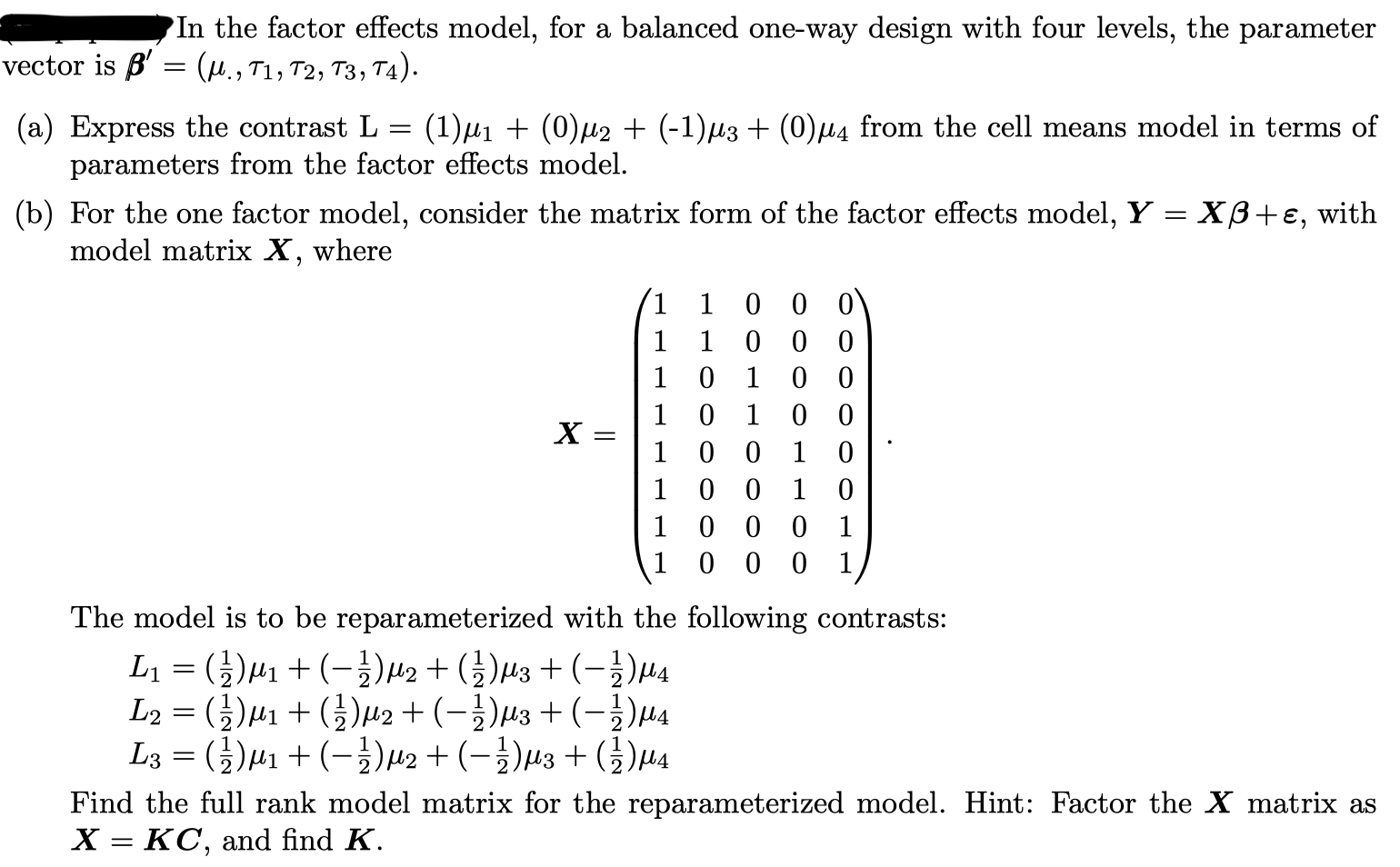 In the factor effects model, for a balanced one-way | Chegg.com