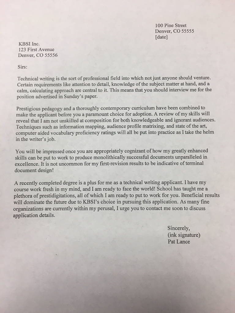 Poorly Written Business Letters Write A Business Letter To The