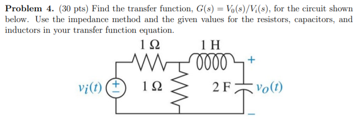 Solved Problem 4. (30 pts) Find the transfer function, G(s) | Chegg.com