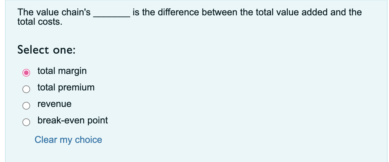 Solved The value chain'sis the difference between the total | Chegg.com