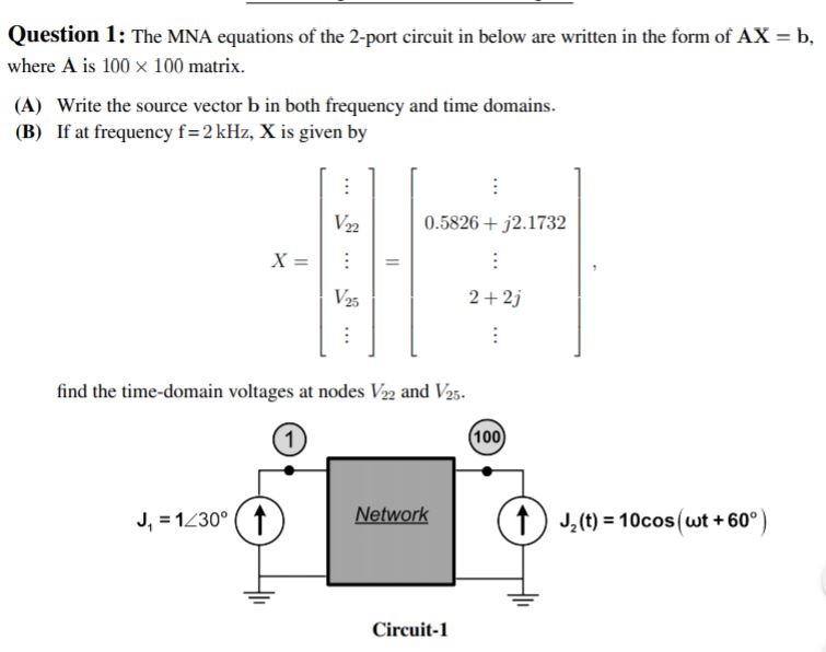 Solved Question 1: The MNA equations of the 2-port circuit | Chegg.com
