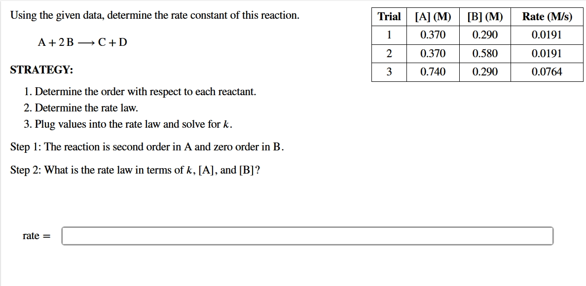 Solved Using the given data, determine the rate constant of | Chegg.com