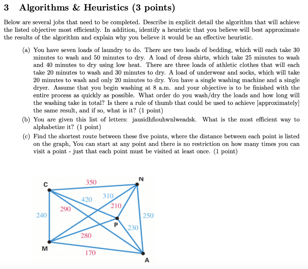 Solved 3 Algorithms & Heuristics (3 points) Below are | Chegg.com