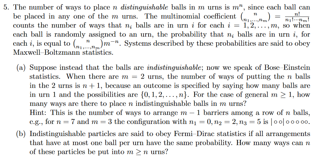 Solved 5. The number of ways to place n distinguishable | Chegg.com