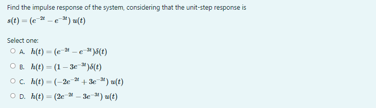 Solved Find the impulse response of the system, considering | Chegg.com
