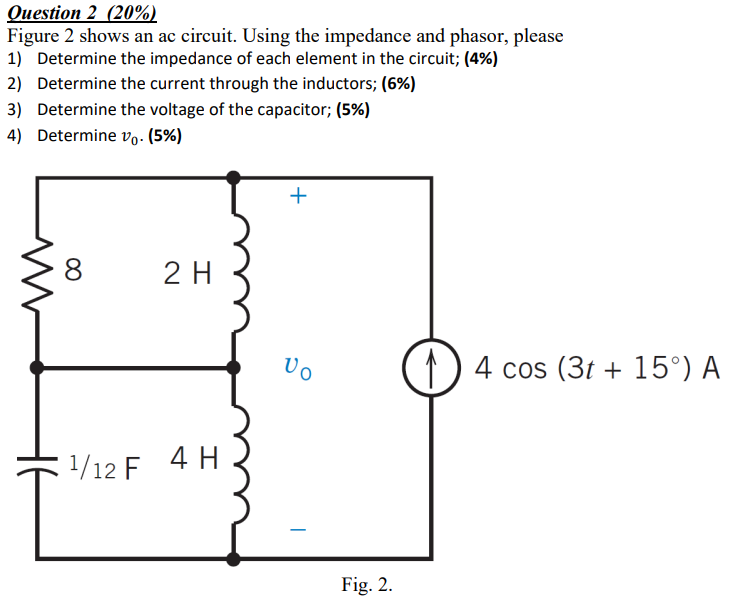 Solved Question 2(20%) Figure 2 shows an ac circuit. Using | Chegg.com