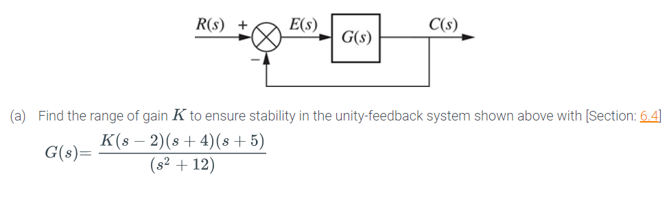Solved (a) Find the range of gain K to ensure stability in | Chegg.com
