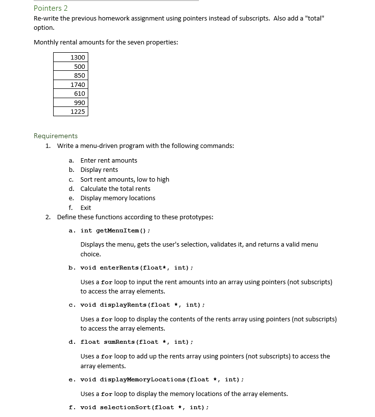 Solved Pointers 2 Re-write the previous homework assignment | Chegg.com