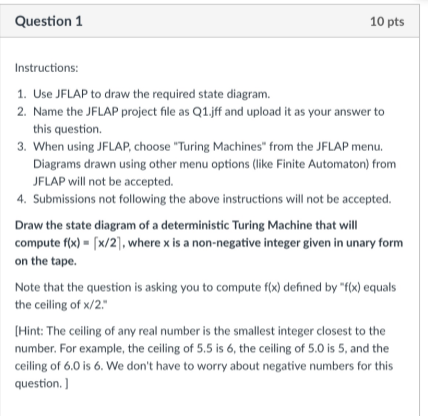 Question 1 10 pts Instructions: 1. Use JFLAP to draw | Chegg.com