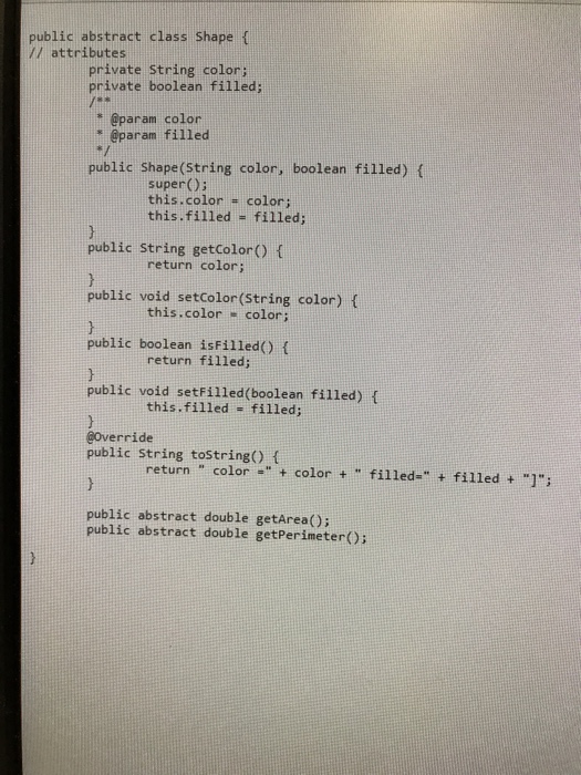Solved public abstract class Shape // attributes private | Chegg.com