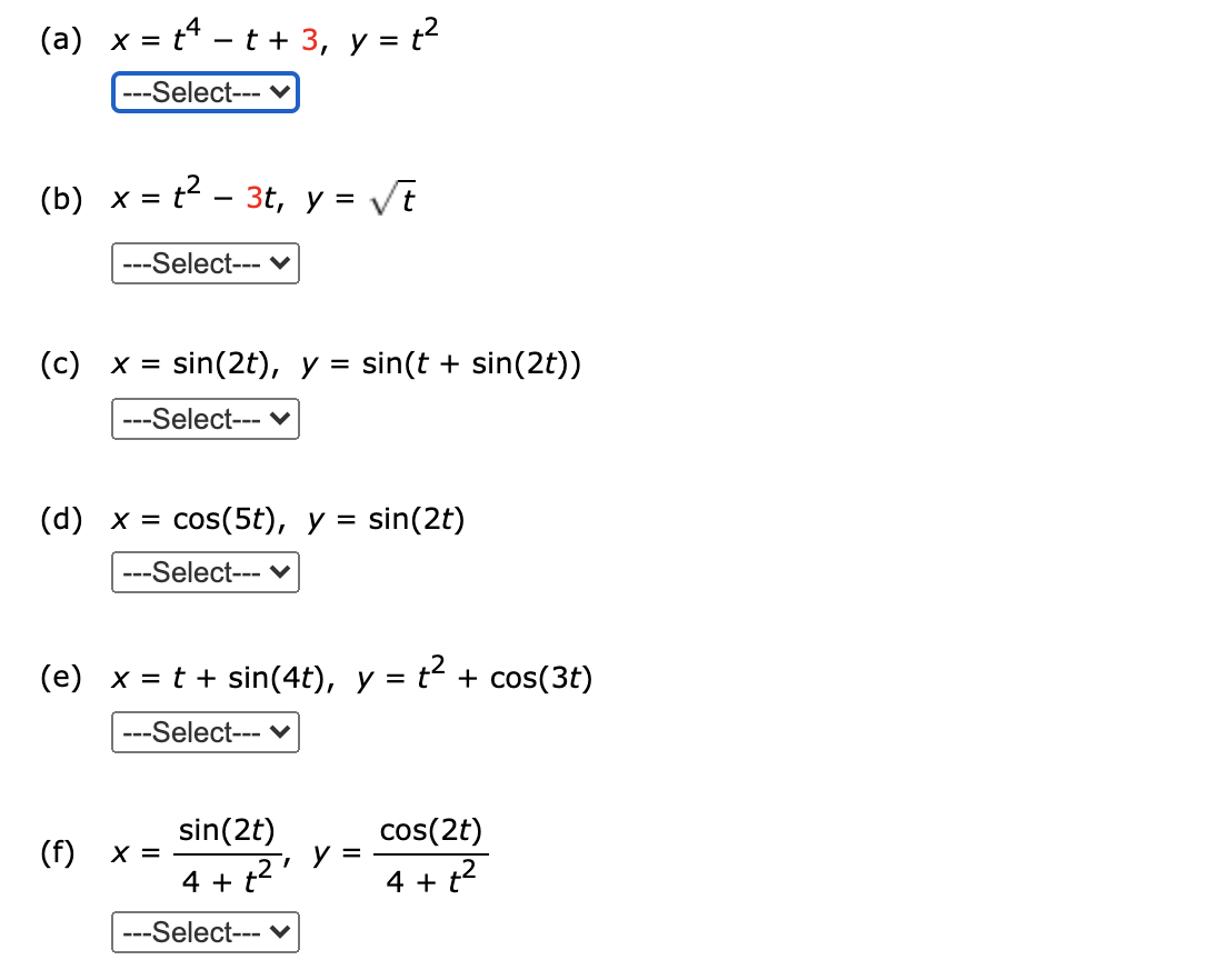 Solved Without using technology to sketch the curve, match | Chegg.com