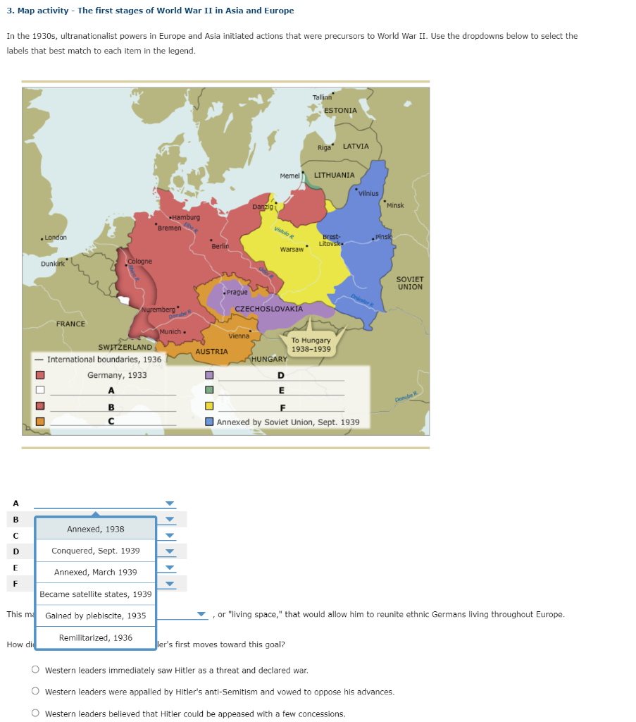 Solved 3. Map activity - The first stages of World War II in | Chegg.com