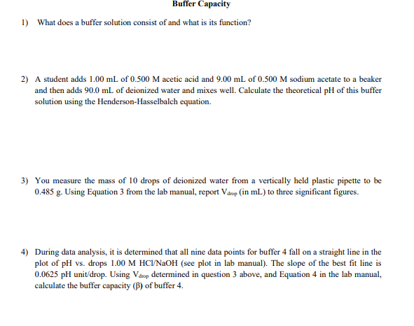 Solved Buffer Capacity 1) What does a buffer solution | Chegg.com