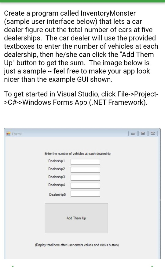 Solved C# Create a program called InventoryMonster (sample | Chegg.com