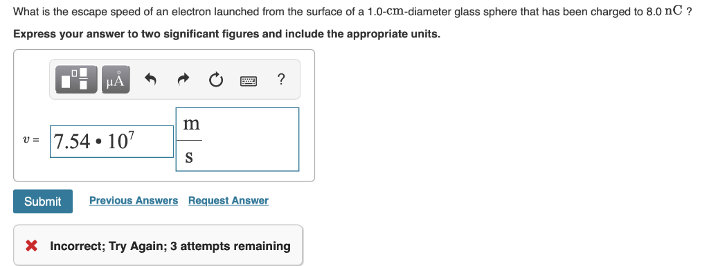 Solved What is the escape speed of an electron launched from | Chegg.com