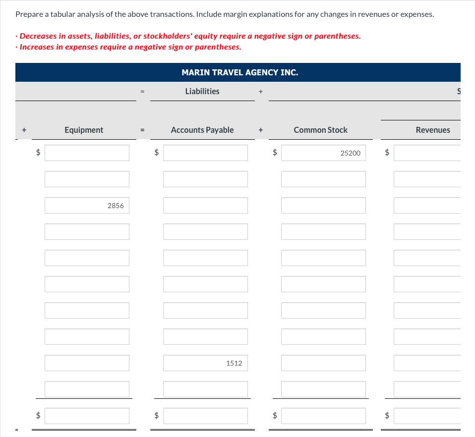 Solved Prepare a tabular analysis of the above transactions. | Chegg.com