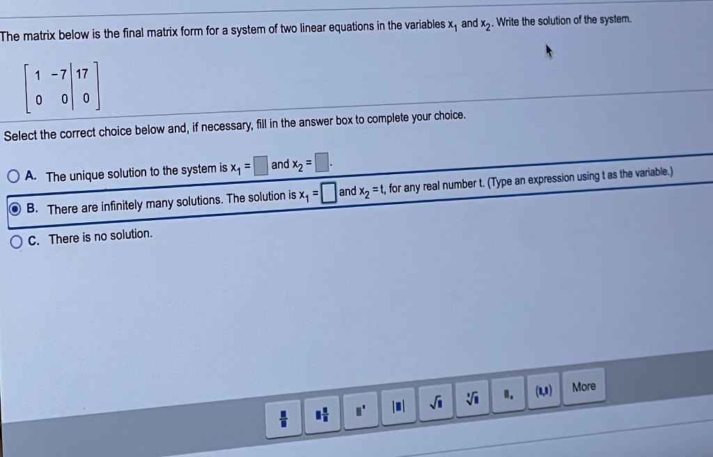Solved the matrix below is the final matrix for a system of | Chegg.com