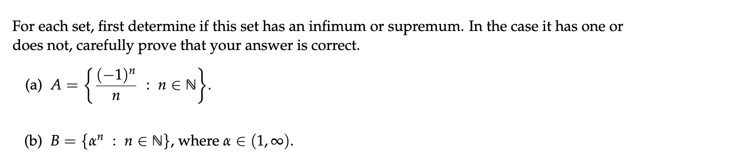 Solved For each set, first determine if this set has an | Chegg.com