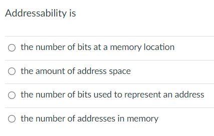 Solved Addressability is the number of bits at a memory | Chegg.com