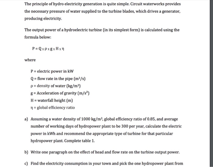 Solved The principle of hydro electricity generation is | Chegg.com