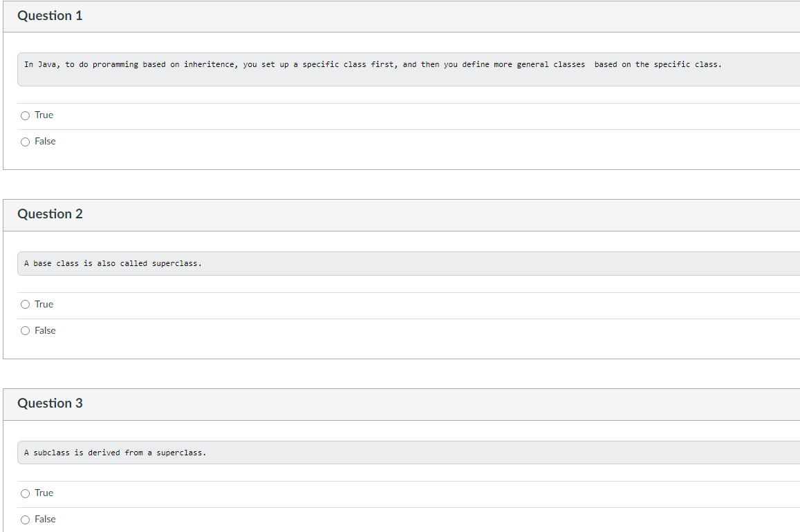 Solved True False Question 2 A base class is also called | Chegg.com