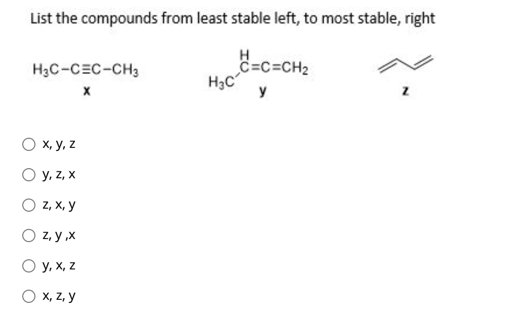 Solved List the compounds from least stable left, to most | Chegg.com