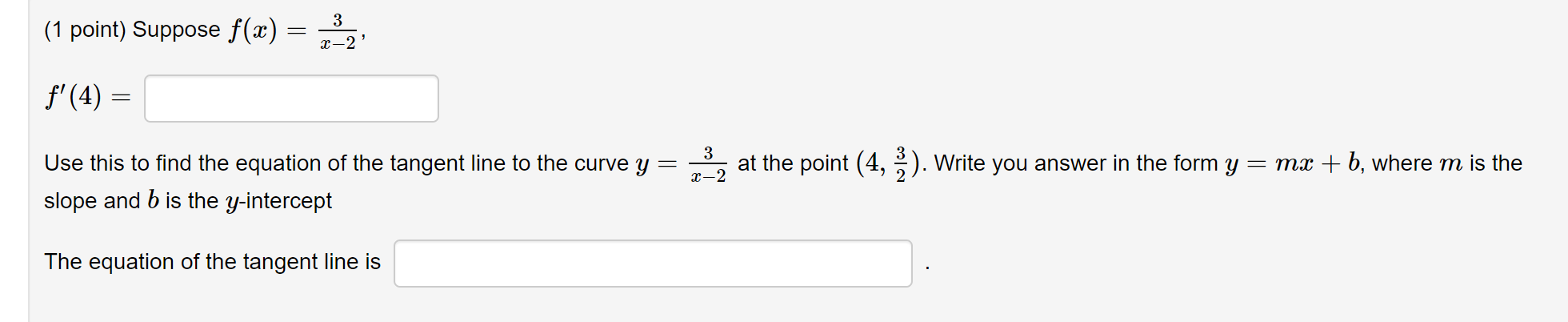 Solved (1 point) Suppose f(x)=x−23 f′(4)= Use this to find | Chegg.com