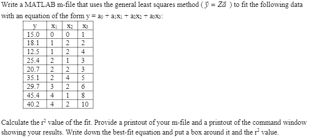 Solved Write a MATLAB m-file that uses the general least | Chegg.com