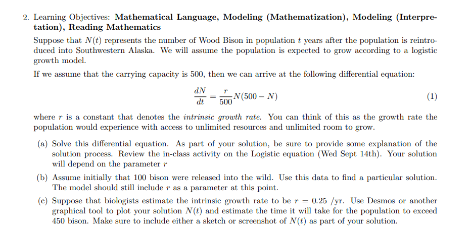 Solved Learning Objectives: Mathematical Language, Modeling | Chegg.com