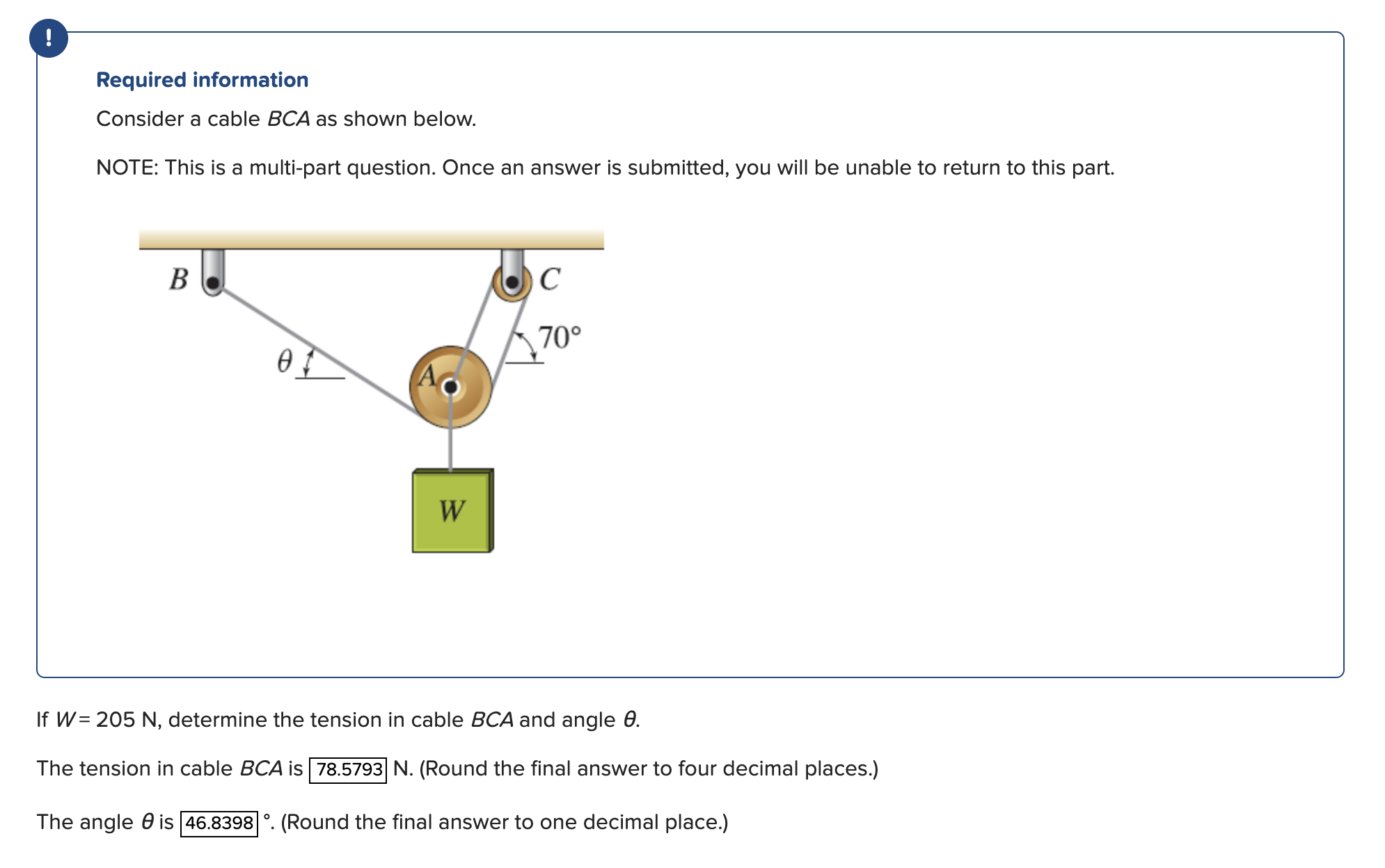 Solved Required information Consider a cable BCA as shown | Chegg.com