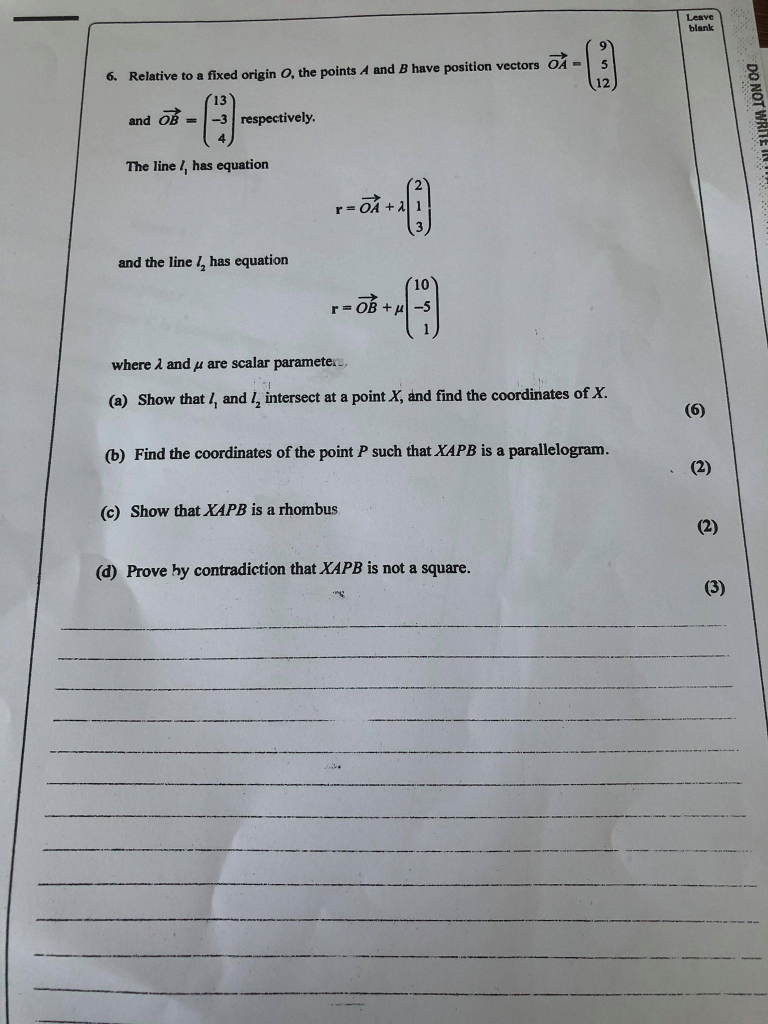 Solved blank 6. Relative to a fixed origin O, the points A | Chegg.com