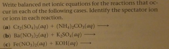 Solved Write balanced net ionic equations for the reactions | Chegg.com