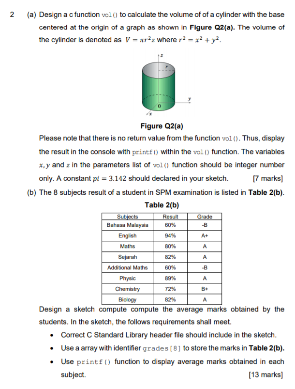 Solved N (a) Design a c function vol() to calculate the | Chegg.com