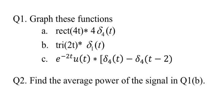 Solved Q1. Graph these functions a. rect(4t)* 46,(1) b. | Chegg.com