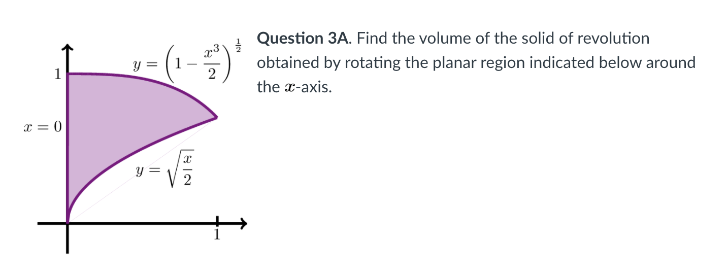 Solved y = Question 3A. Find the volume of the solid of | Chegg.com
