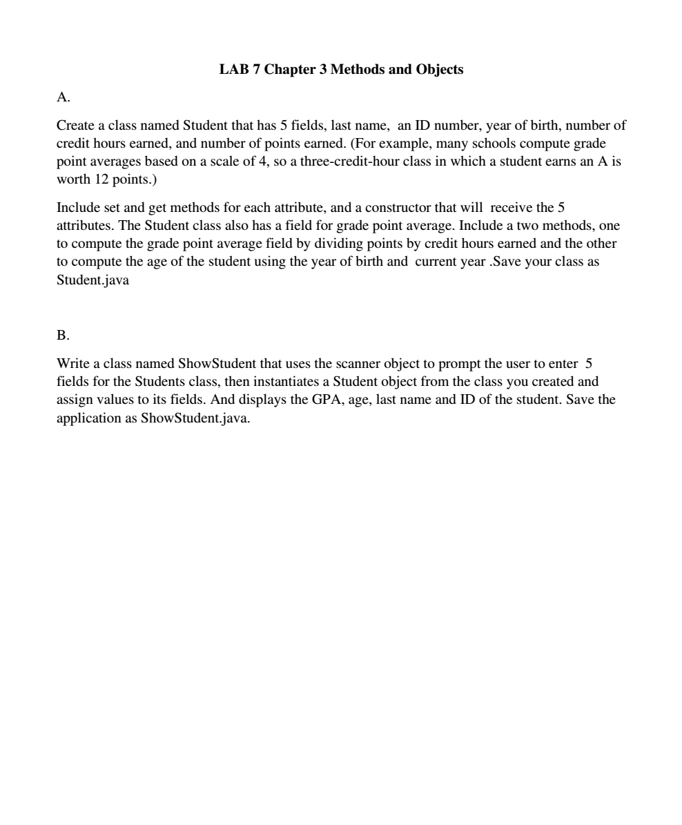 Solved LAB 7 Chapter 3 Methods and Objects A. Create a class | Chegg.com