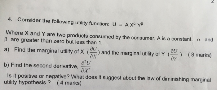 Solved Consider the following utility function: U = A | Chegg.com