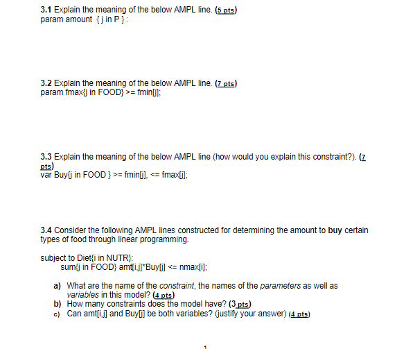 Solved 3.1 Explain the meaning of the below AMPL line. ( | Chegg.com