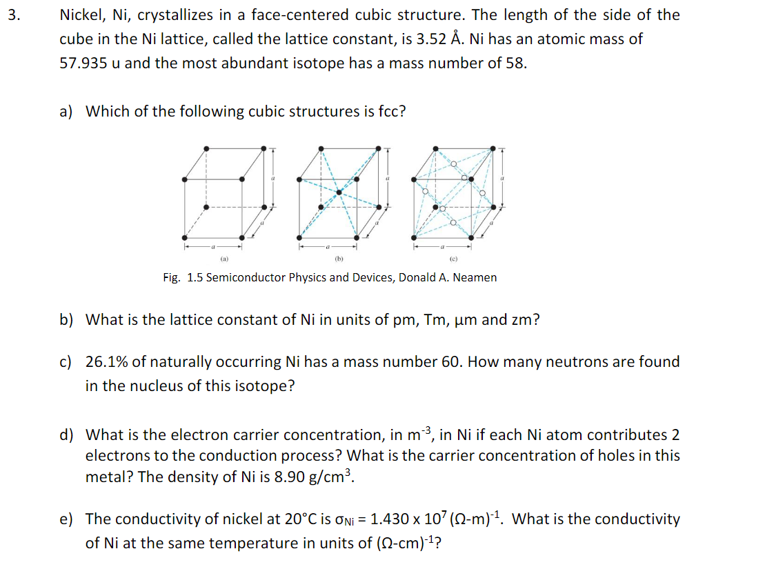 Solved Nickel, Ni, crystallizes in a face-centered cubic | Chegg.com