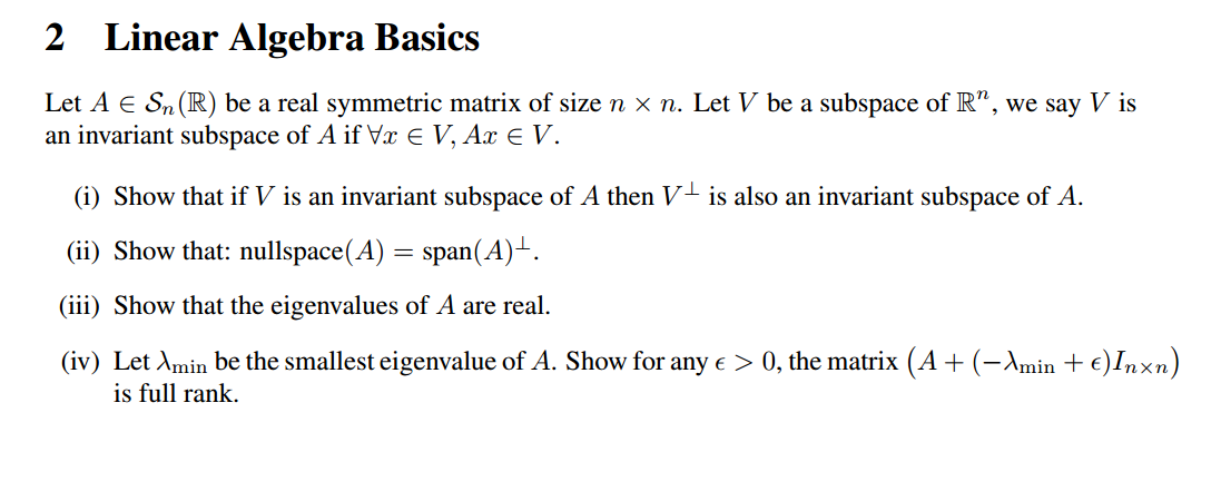 Solved 2 Linear Algebra Basics Let A e Sn(R) be a real | Chegg.com