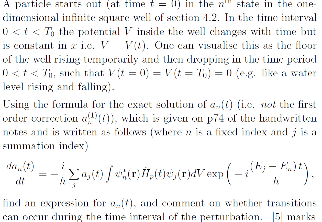 Solved = A particle starts out (at time t 0) in the nth | Chegg.com