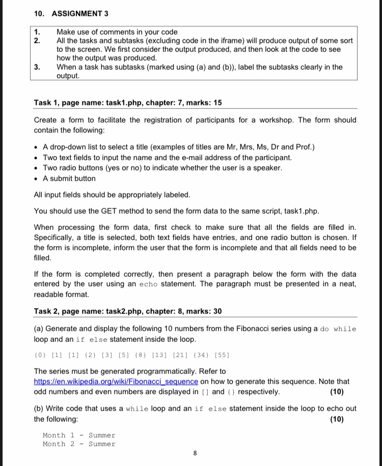 Solved 1. Make use of comments in your code 2. All the tasks | Chegg.com