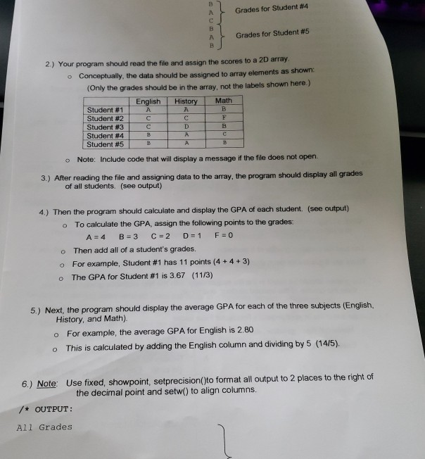 Solved HW_2d - Student Grades (Pass a 2D array to functions) | Chegg.com Solved HW_2d - Student Grades (Pass a 2D array to functions) | Chegg.com