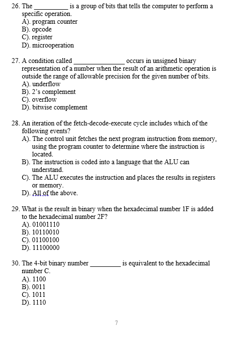 Solved 26. The is a group of bits that tells the computer to | Chegg.com