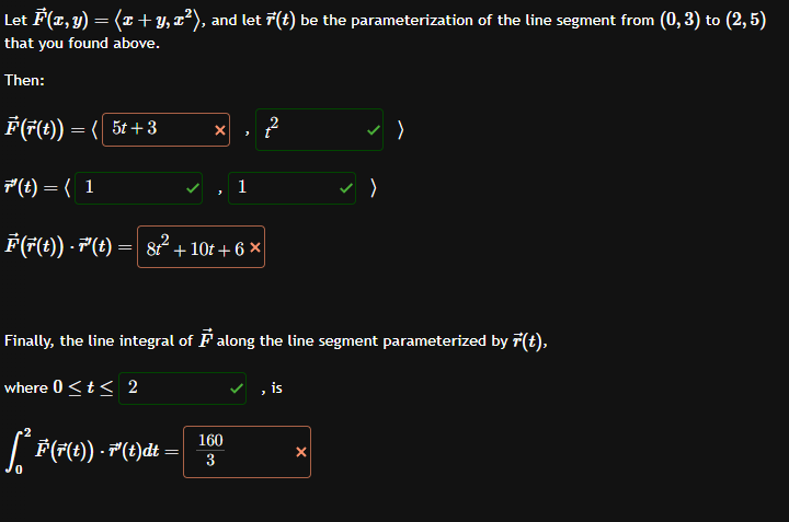 Solved Let vec(F)(x,y)=(:x+y,x2:), ﻿and let vec(r)(t) ﻿be | Chegg.com
