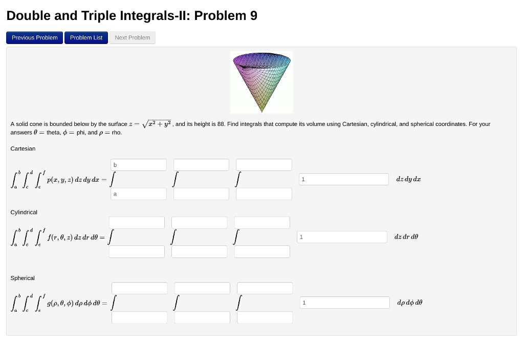 Solved Double and Triple Integrals-ll: Problem 9 Previous | Chegg.com