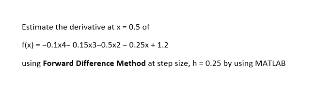 Solved Estimate the derivative at x = 0.5 of f(x) = | Chegg.com