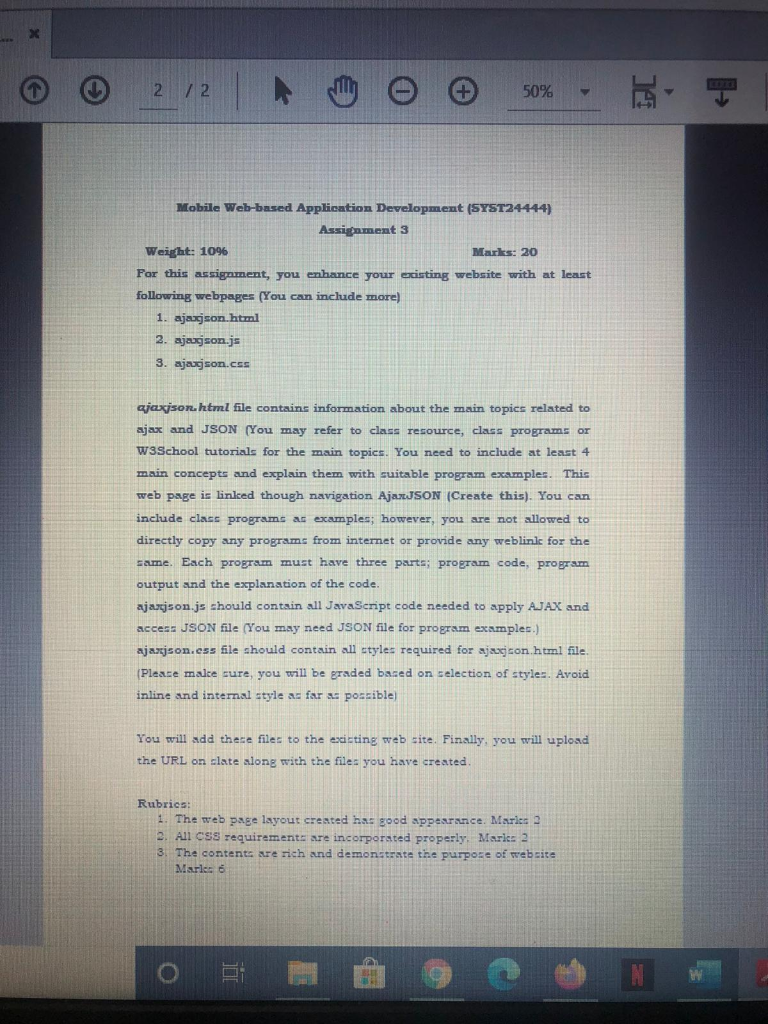 Solved 2 / 2 50% IL Mobile Web-based Application Development | Chegg.com