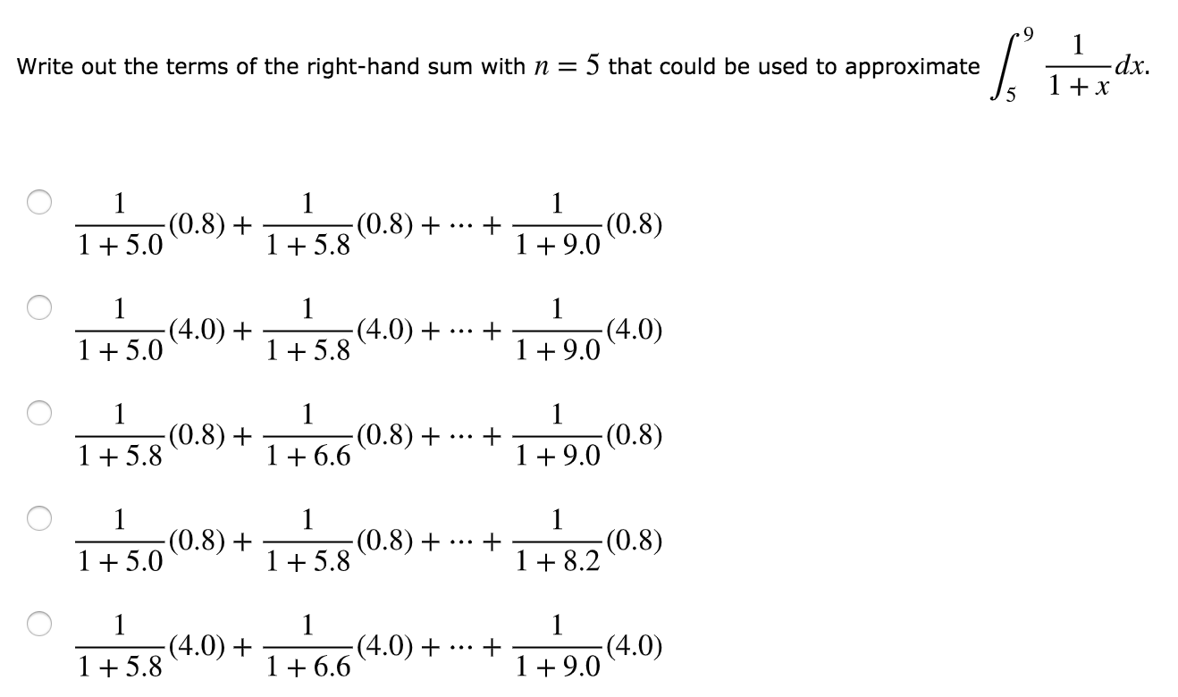 Solved Write out the terms of the right-hand sum with n = 5 | Chegg.com