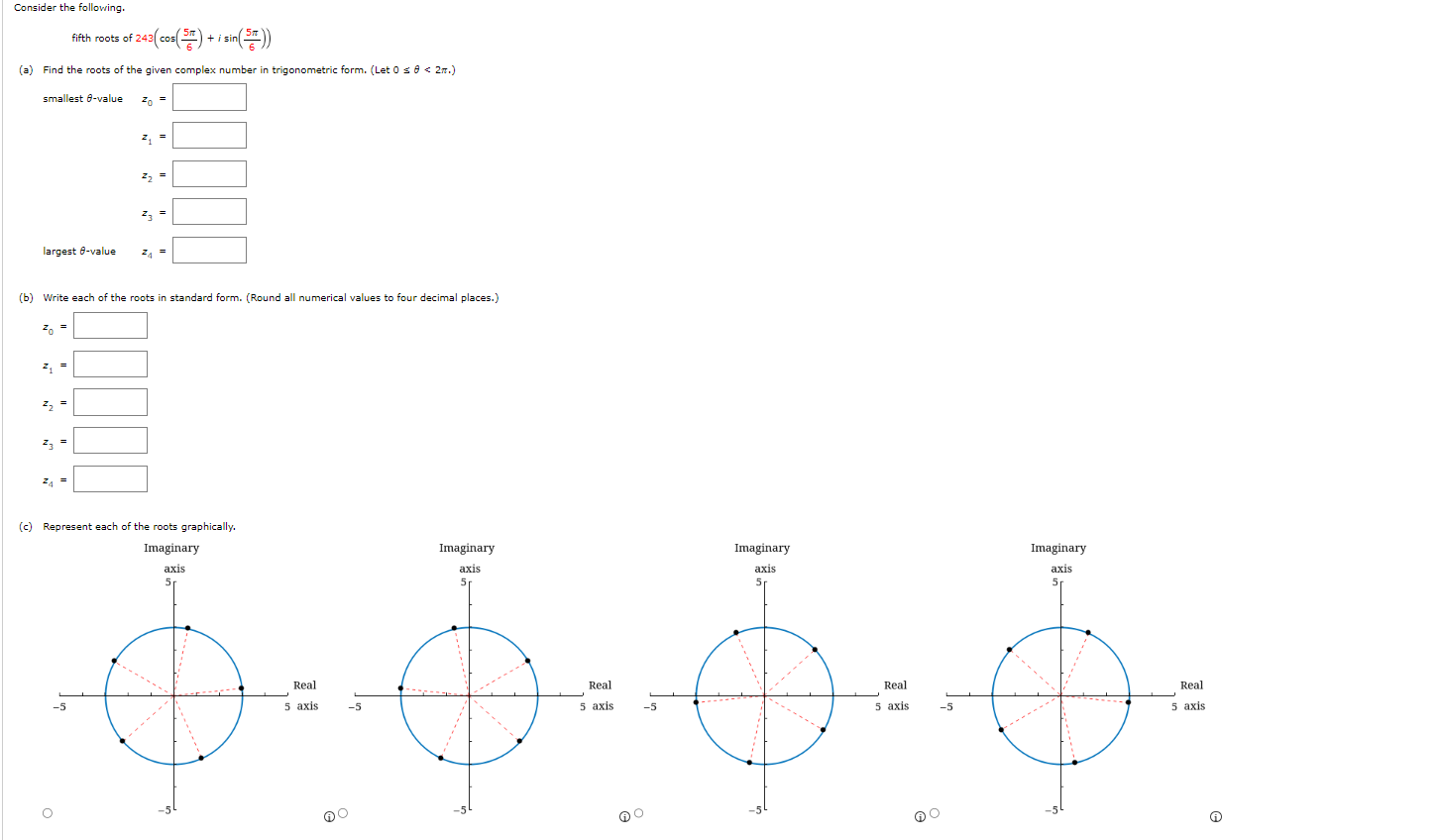 Solved Consider the following. fifth roots of | Chegg.com